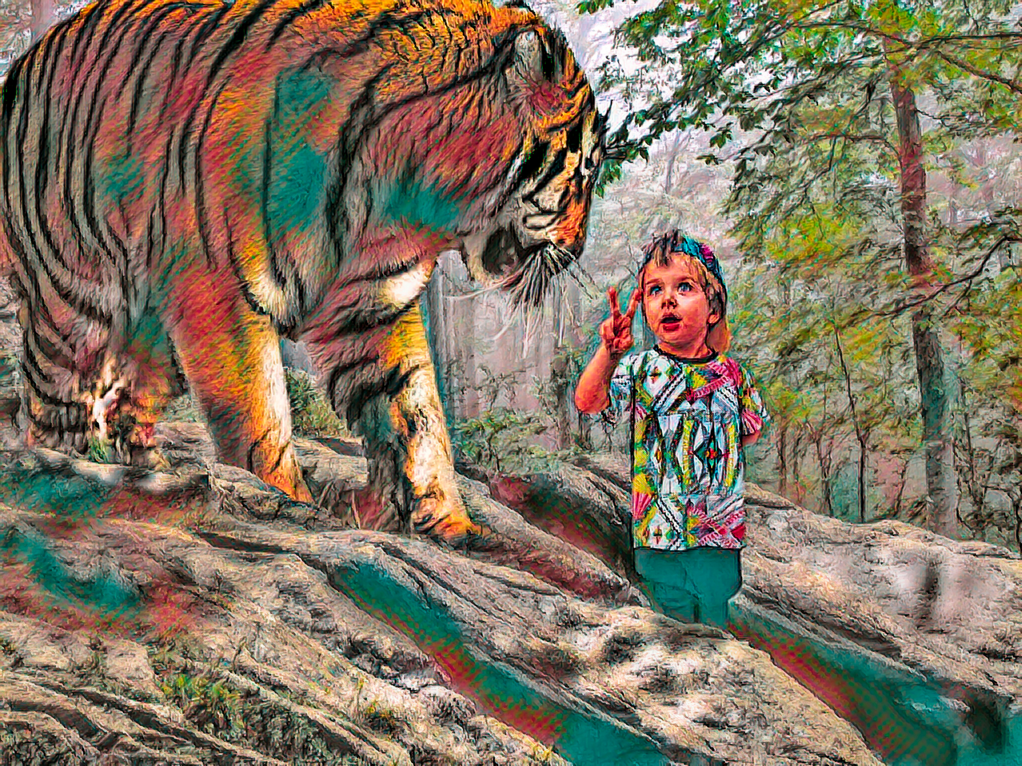 Tiger Meets Boy - People and Animals - Topaz Community